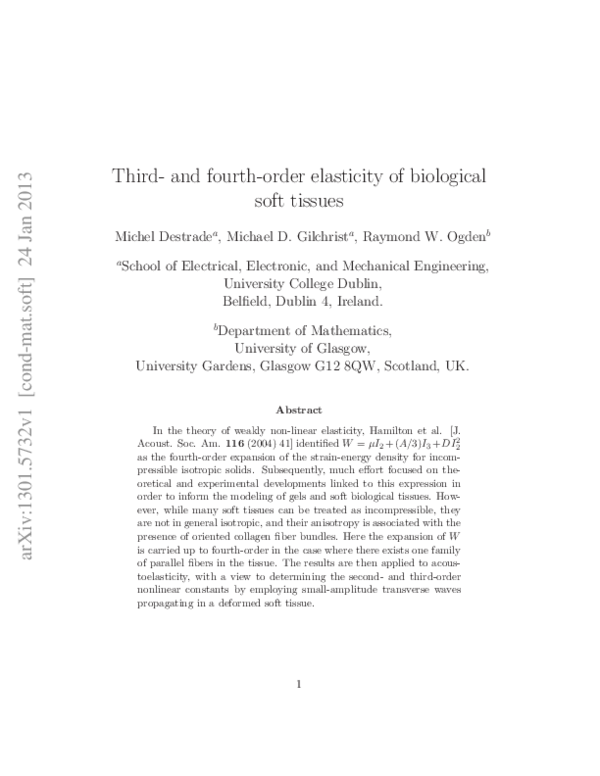 Pdf Third And Fourth Order Elasticity Of Biological Soft Tissues