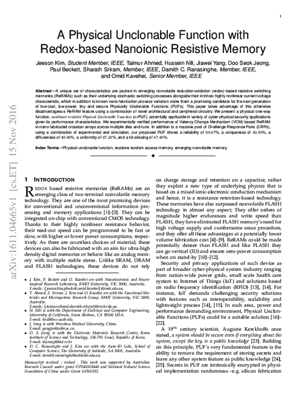 (PDF) A Physical Unclonable Function with Redox-based Nanoionic ...