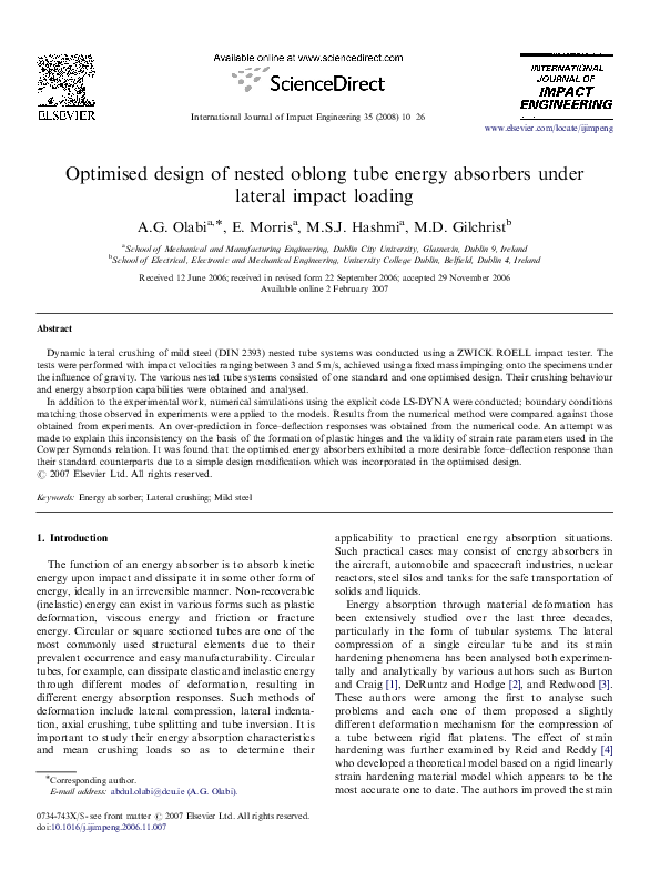 (PDF) Optimised design of nested oblong tube energy absorbers under ...