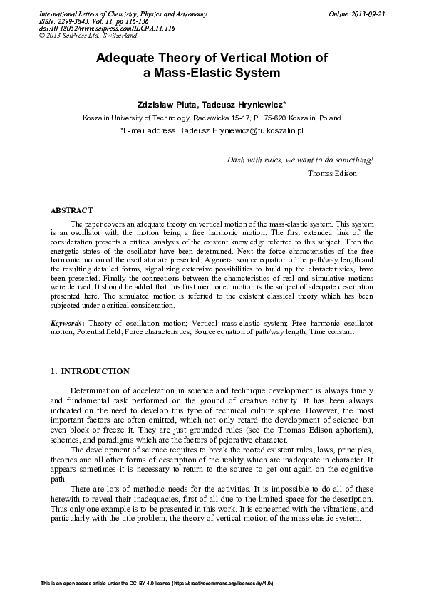 (PDF) Adequate Theory of Vertical Motion of a Mass-Elastic System