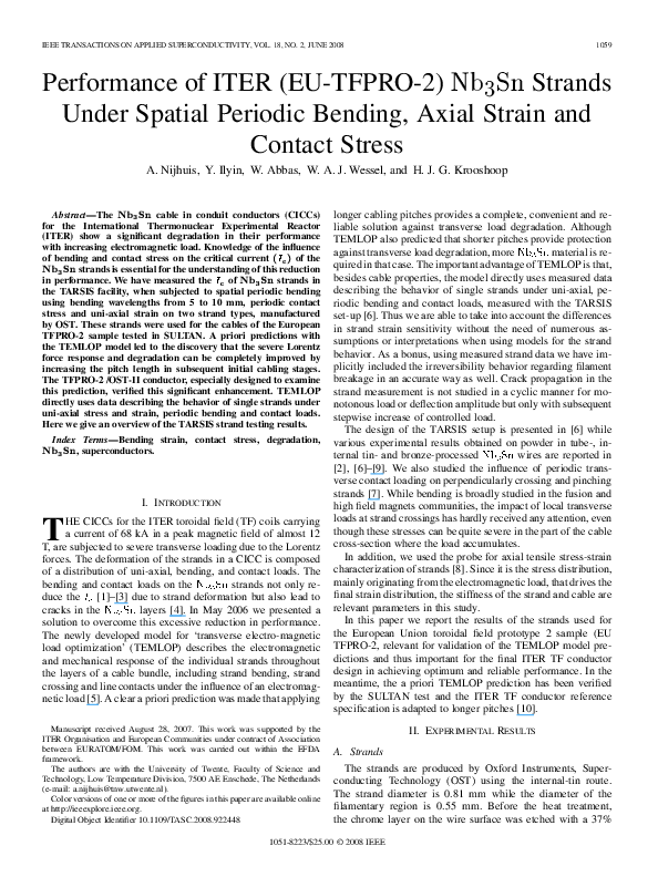 (PDF) Performance of ITER (EU-TFPRO-2) Strands Under Spatial Periodic ...