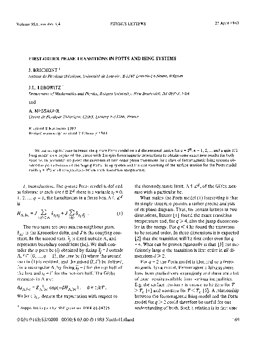 (PDF) First-order phase transitions in Potts and Ising systems