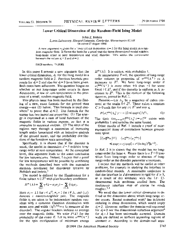 (PDF) Lower critical dimension for the random-field Ising model