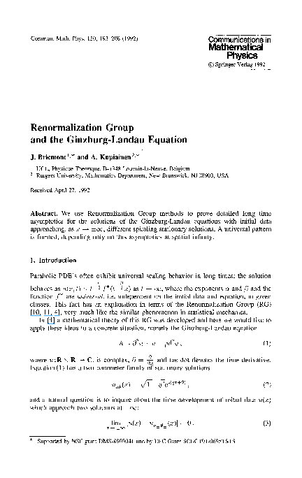(PDF) Renormalization Group and the Ginzburg-Landau equation
