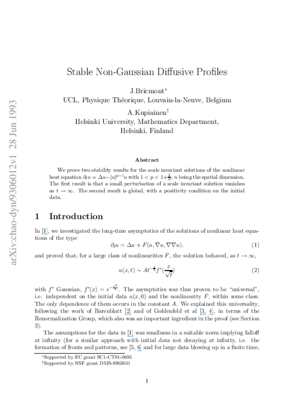(PDF) Stable Non-Gaussian Diffusive Profiles