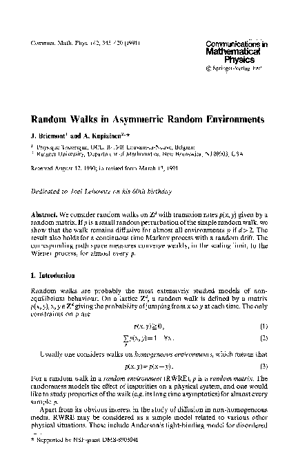 (PDF) Random walks in asymmetric random environments