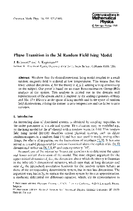 (PDF) Phase transition in the 3d random field Ising model