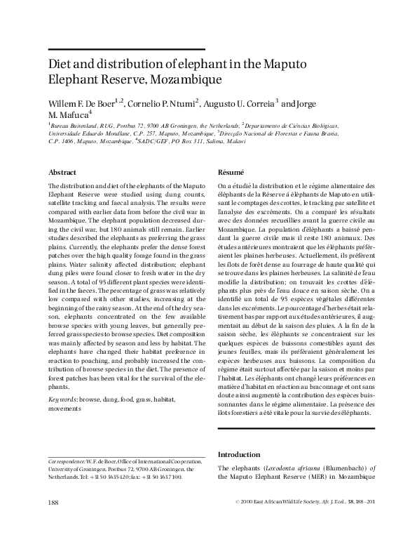 (PDF) Diet and distribution of elephant in the Maputo Elephant Reserve ...