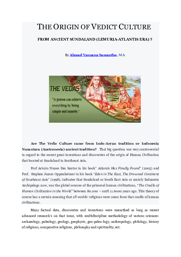 (DOC) The Origin Vedic in Atlantis Sundaland for Bruce Cunningham.docx