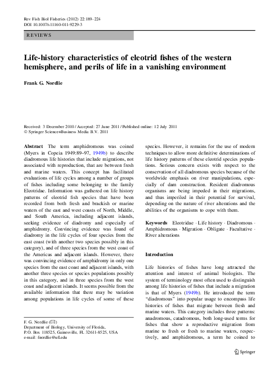 (PDF) Life-history characteristics of eleotrid fishes of the western ...