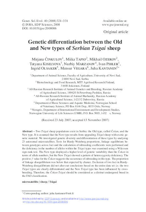 (PDF) Genetic differentiation between the Old and New types of Serbian ...
