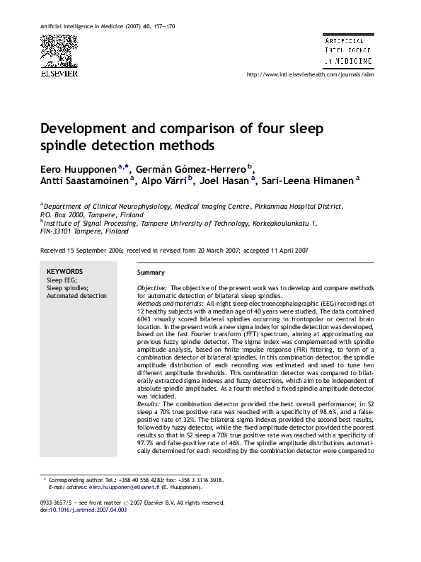 Pdf Development And Comparison Of Four Sleep Spindle Detection Methods