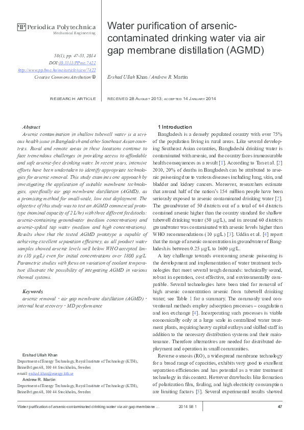 (PDF) Water purification of arsenic-contaminated drinking water via air ...