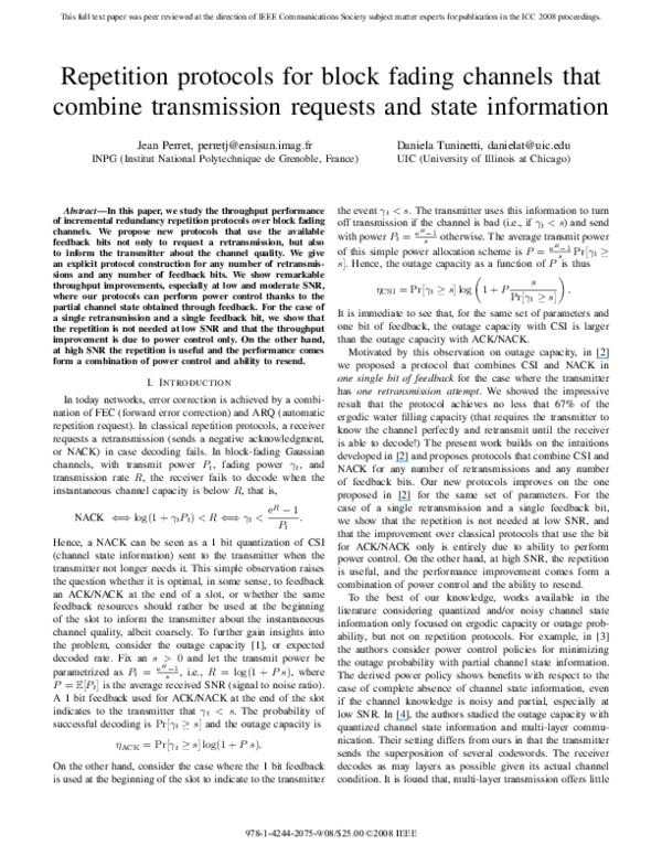 (PDF) Repetition Protocols for Block Fading Channels that Combine ...