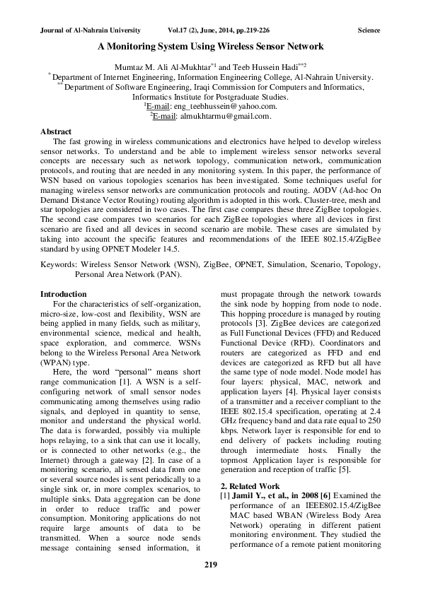 Pdf A Monitoring System Using Wireless Sensor Network