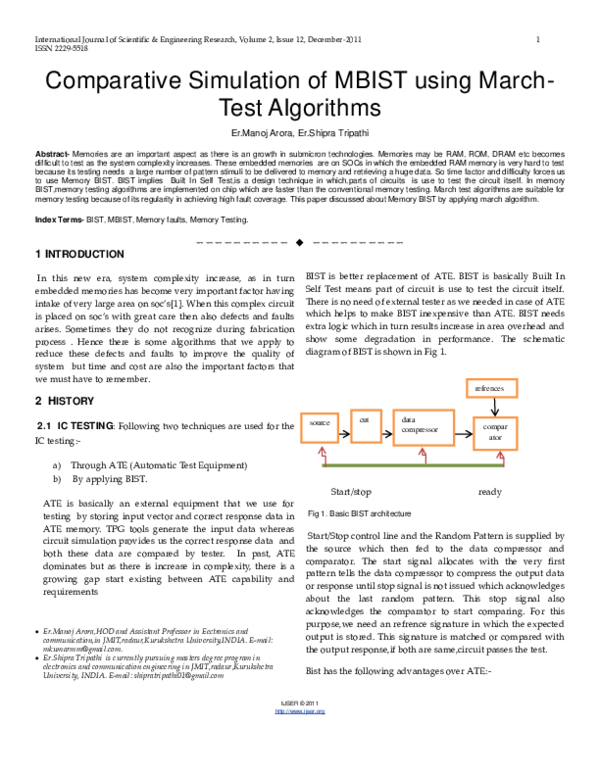 Pdf Comparative Simulation Of Mbist Using March Test Algorithms
