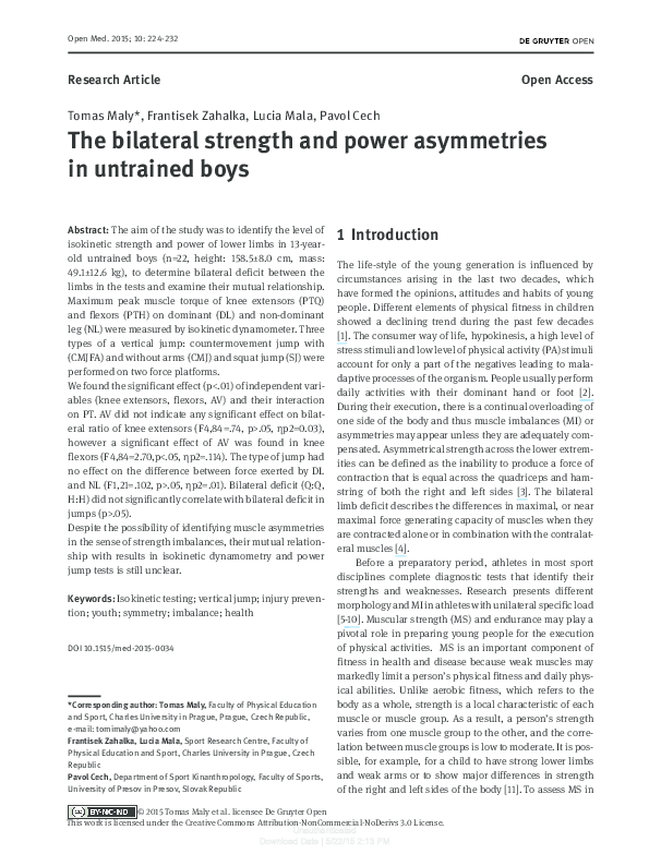 (PDF) The bilateral strength and power asymmetries in untrained boys