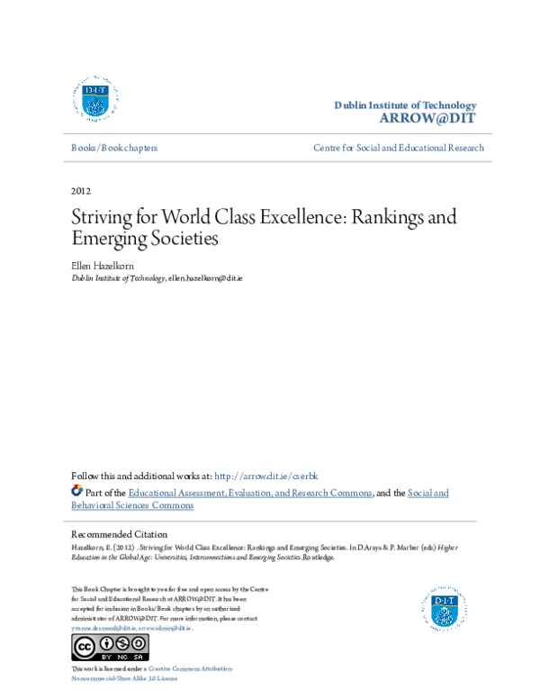 (PDF) Striving for World Class Excellence: Rankings and Emerging Societies