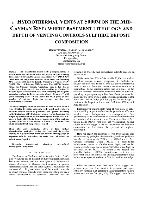 (PDF) Hydrothermal vents at 5000m on the Mid-Cayman Rise: Where ...