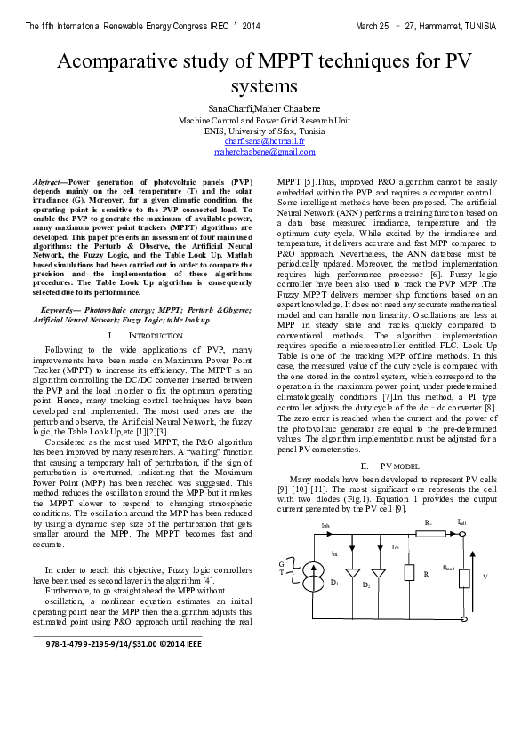 (PDF) Acomparative study of MPPT techniques for PV systems