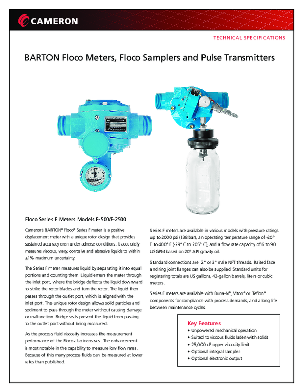 (PDF) BARTON Floco Meters, Floco Samplers and Pulse Transmitters
