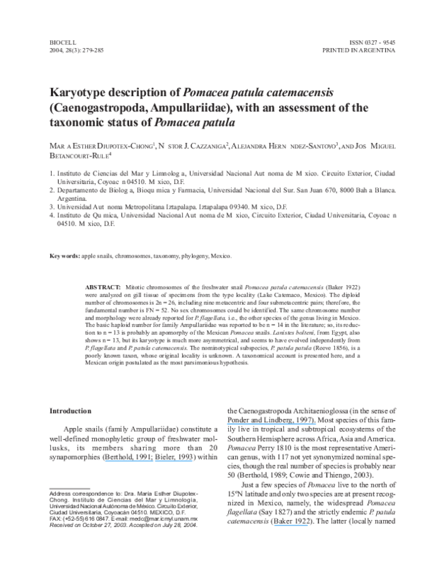 (PDF) Karyotype description of Pomacea patula catemacensis ...