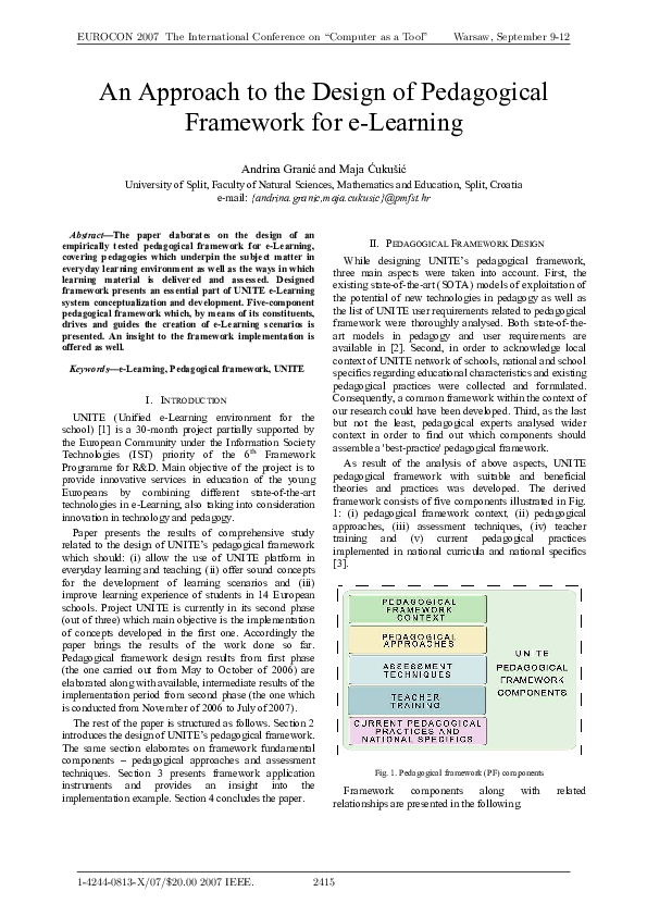 (PDF) An Approach to the Design of Pedagogical Framework for e-Learning
