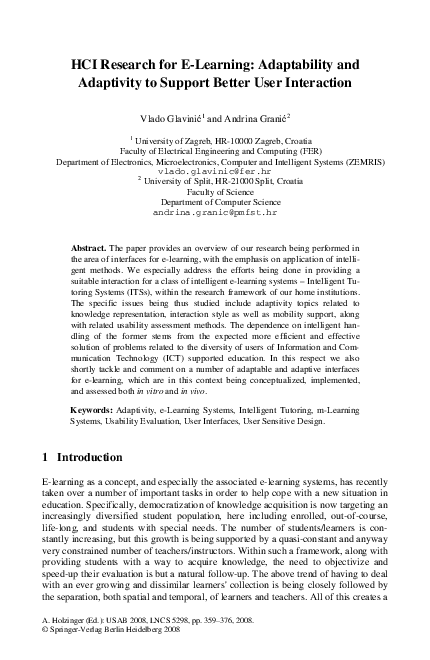 (PDF) HCI Research for E-Learning: Adaptability and Adaptivity to Support Better User Interaction