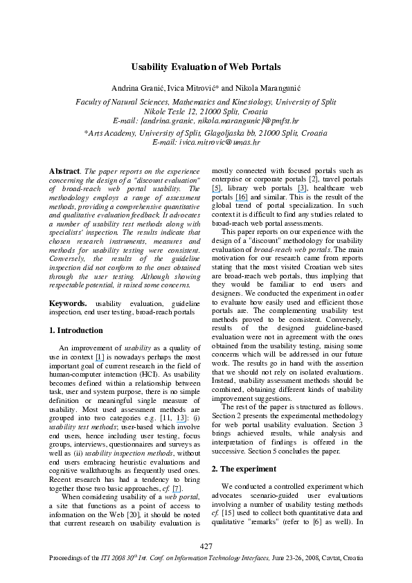 (PDF) Usability evaluation of web portals