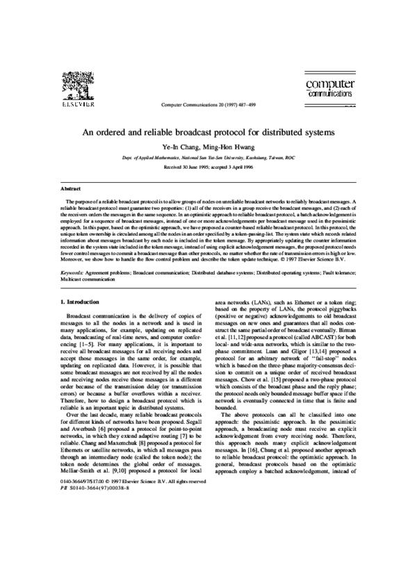 Pdf An Ordered And Reliable Broadcast Protocol For Distributed Systems