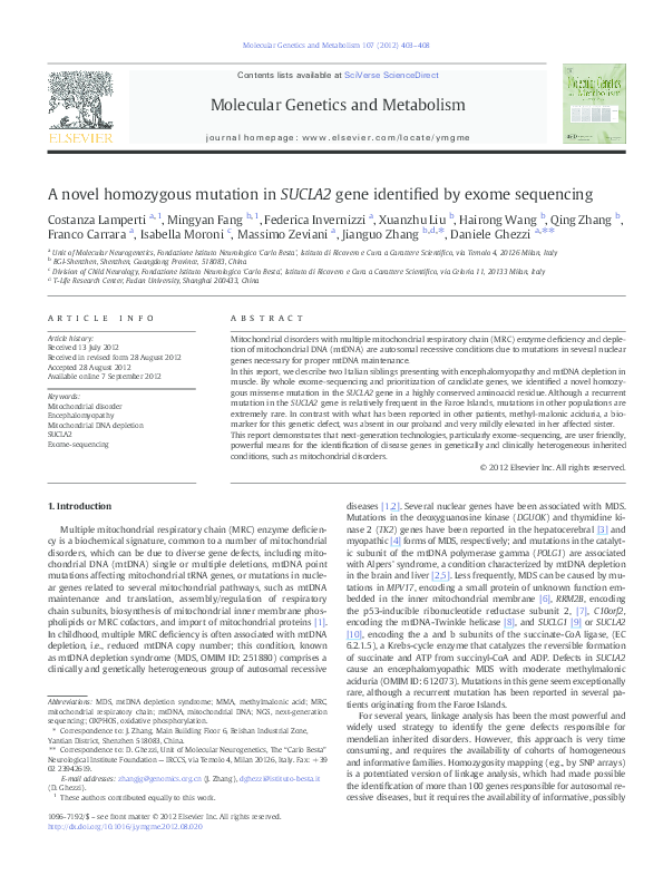 (PDF) A novel homozygous mutation in SUCLA2 gene identified by exome ...