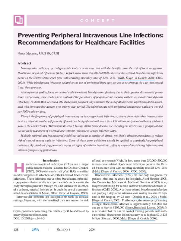 (PDF) Preventing Peripheral Intravenous Line Infections ...