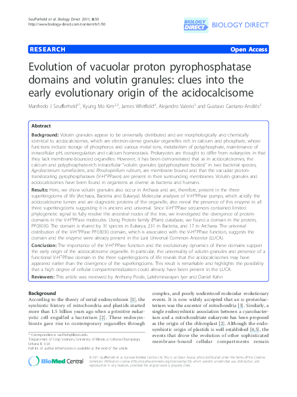 (PDF) Evolution of vacuolar proton pyrophosphatase domains and volutin ...