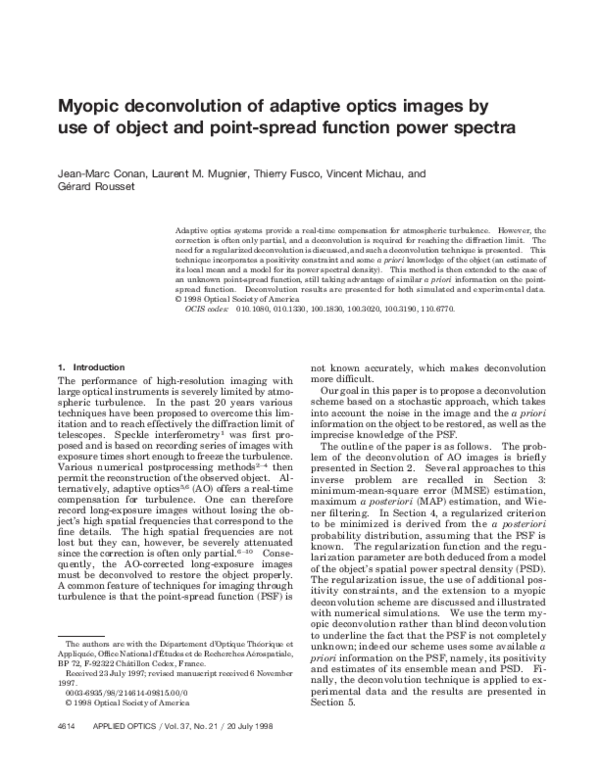 (PDF) Myopic Deconvolution of Adaptive Optics Images by use of Object and Point-Spread Function ...