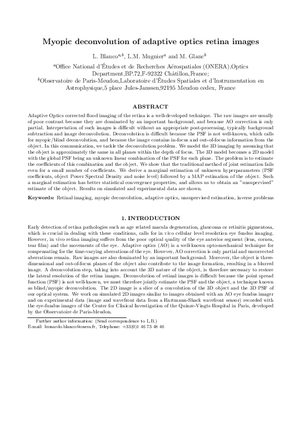 (PDF) Myopic deconvolution of adaptive optics retina images
