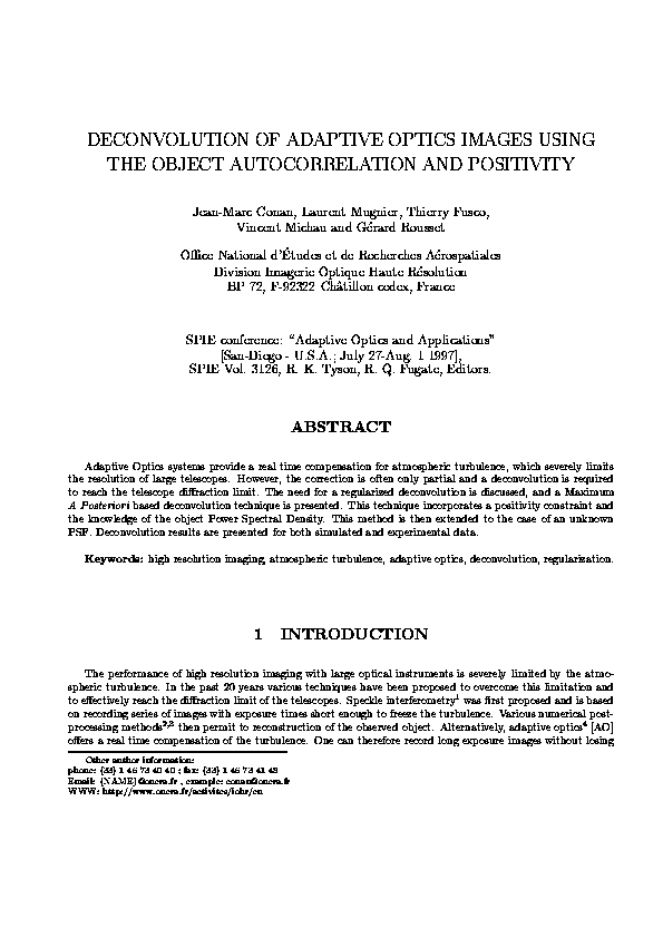 (PDF) Deconvolution of adaptive optics images using object autocorrelation and positivity ...
