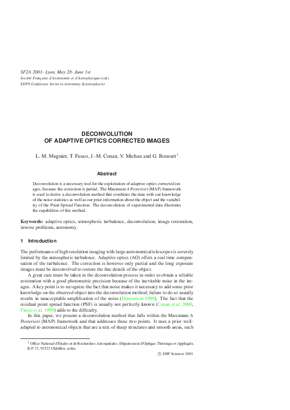 Pdf Deconvolution Of Adaptive Optics Corrrected Images