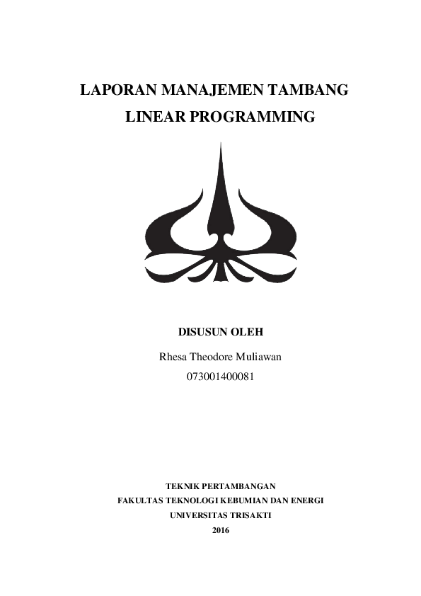 (PDF) LAPORAN MANAJEMEN TAMBANG LINEAR PROGRAMMING