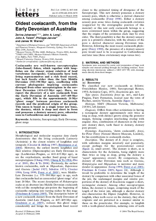 (PDF) Oldest coelacanth, from the Early Devonian of Australia