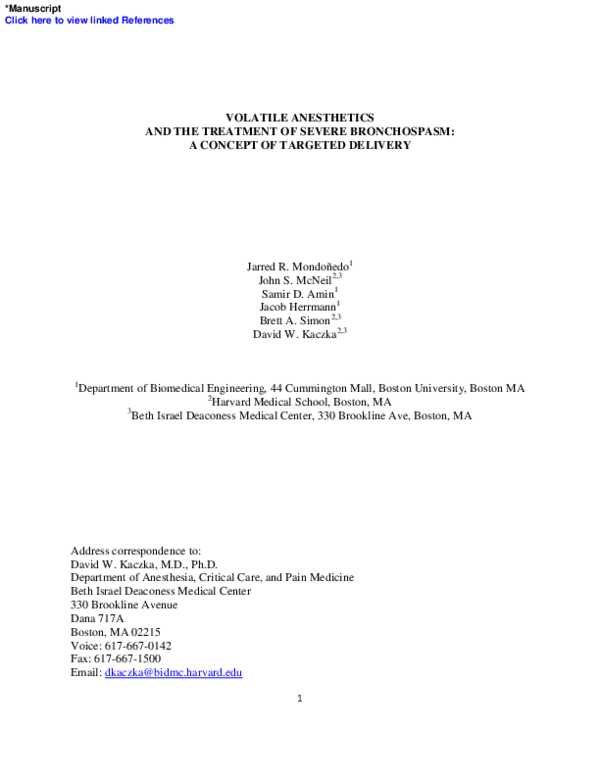 (PDF) Volatile anesthetics and the treatment of severe bronchospasm: a ...