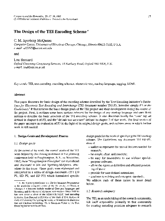 (PDF) The design of the TEI encoding scheme