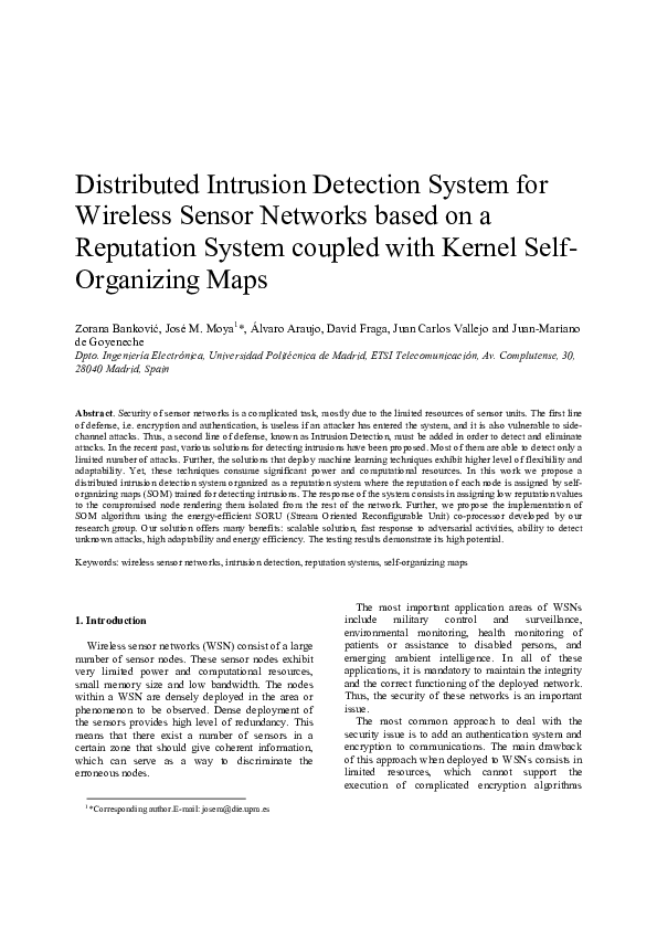 Pdf Distributed Intrusion Detection System For Wireless Sensor Networks Based On A Reputation