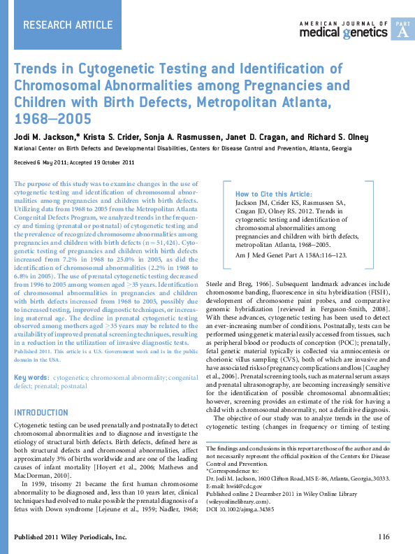 (PDF) Trends in cytogenetic testing and identification of chromosomal ...