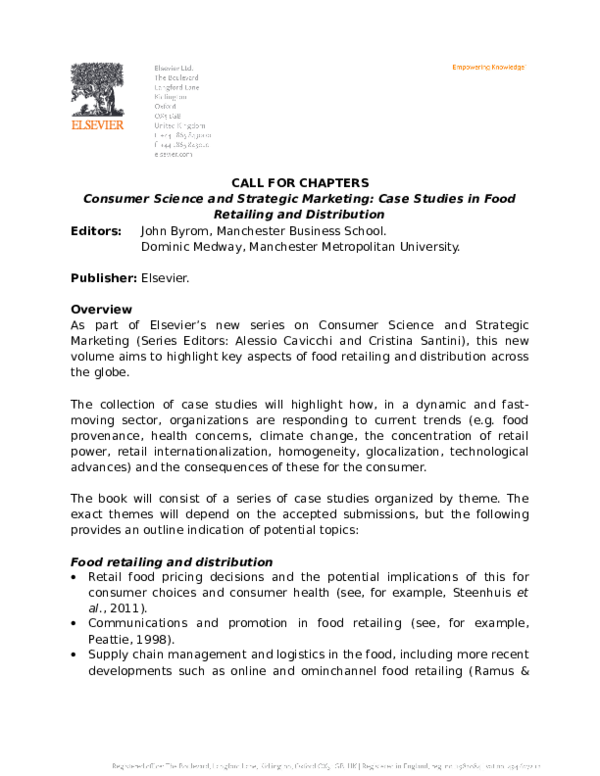 Call for chapter proposals "Consumer Science and Strategic Marketing ...