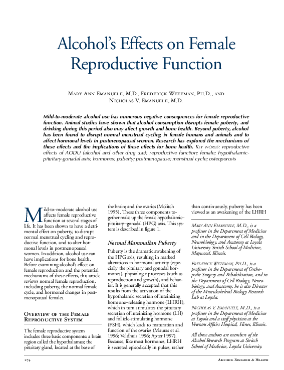 (PDF) Alcohol's effects on female reproductive function