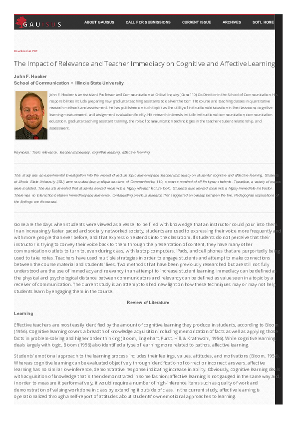 (PDF) The Impact of Relevance and Teacher Immediacy on Cognitive and ...