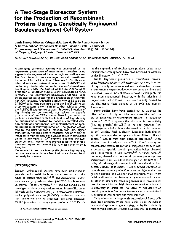 (PDF) A two‐stage bioreactor system for the production of recombinant ...