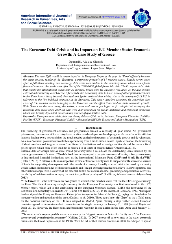 (PDF) The Eurozone Debt Crisis and its Impact on E.U Member States ...