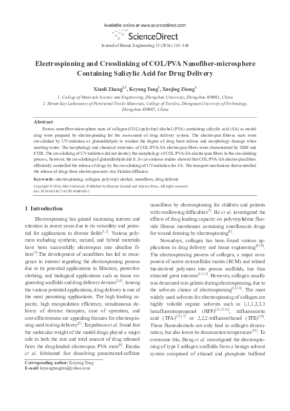 (PDF) Electrospinning and Crosslinking of COL/PVA Nanofiber-microsphere ...