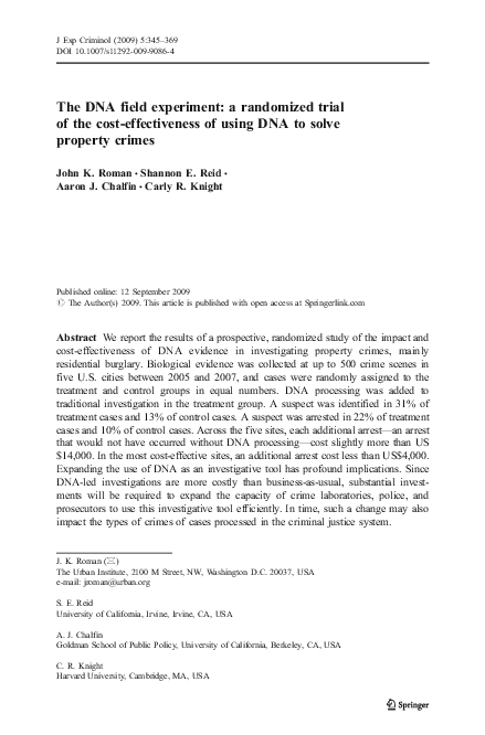(PDF) The DNA field experiment: a randomized trial of the cost ...